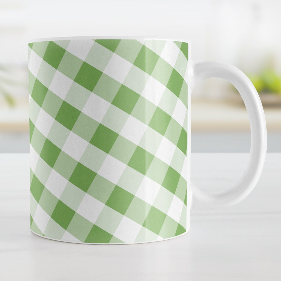 Green Gingham Mug, Check Pattern, Country Kitchen - 11oz or 15oz ...