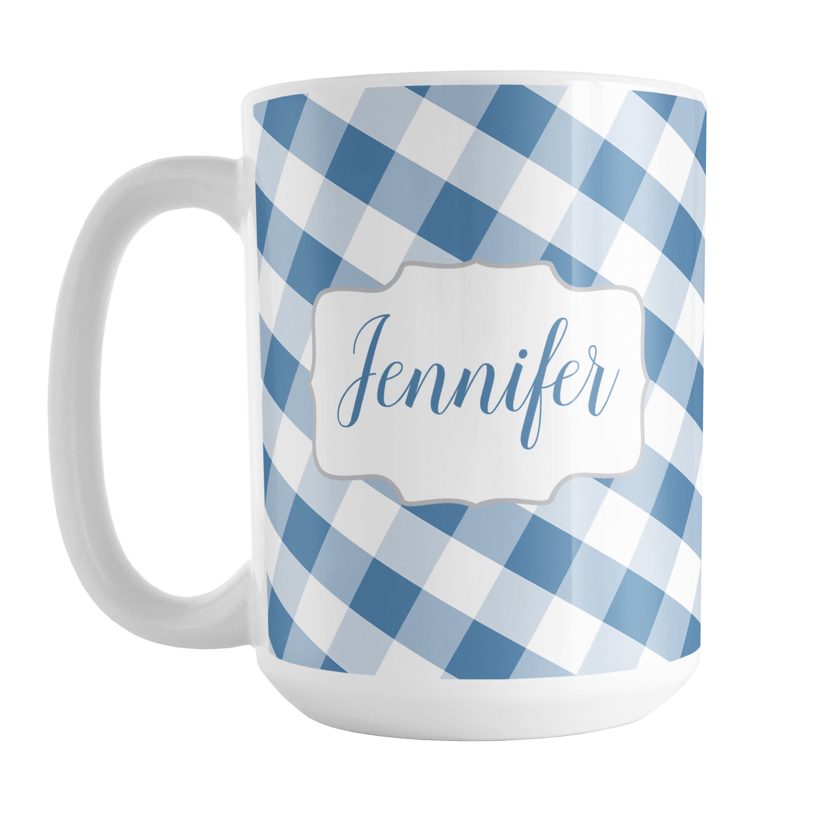 Personalized Gingham Mug Blue Check Pattern Country Kitchen - Etsy