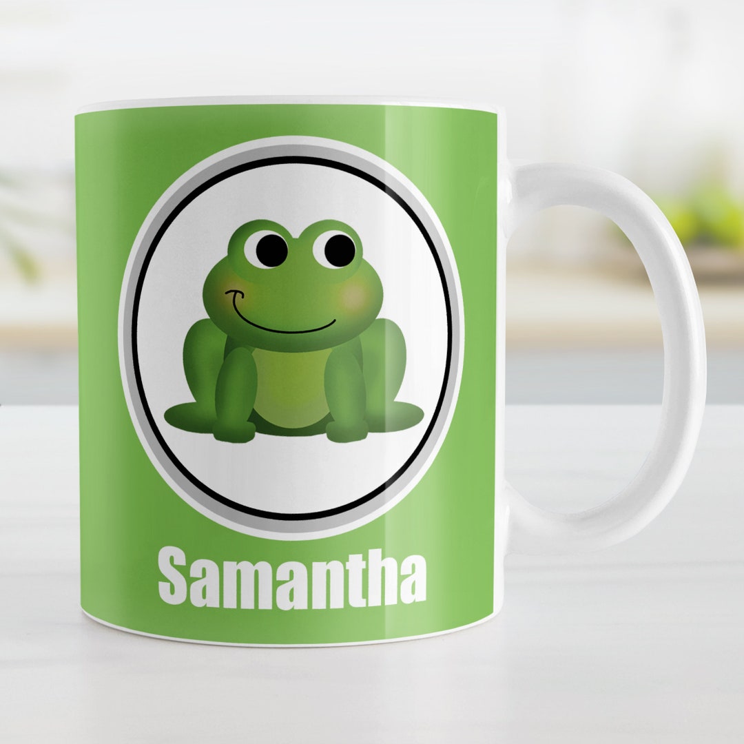 Personalized Green Frog Mug, Cute Frog Over Green 11oz or 15oz Ceramic ...