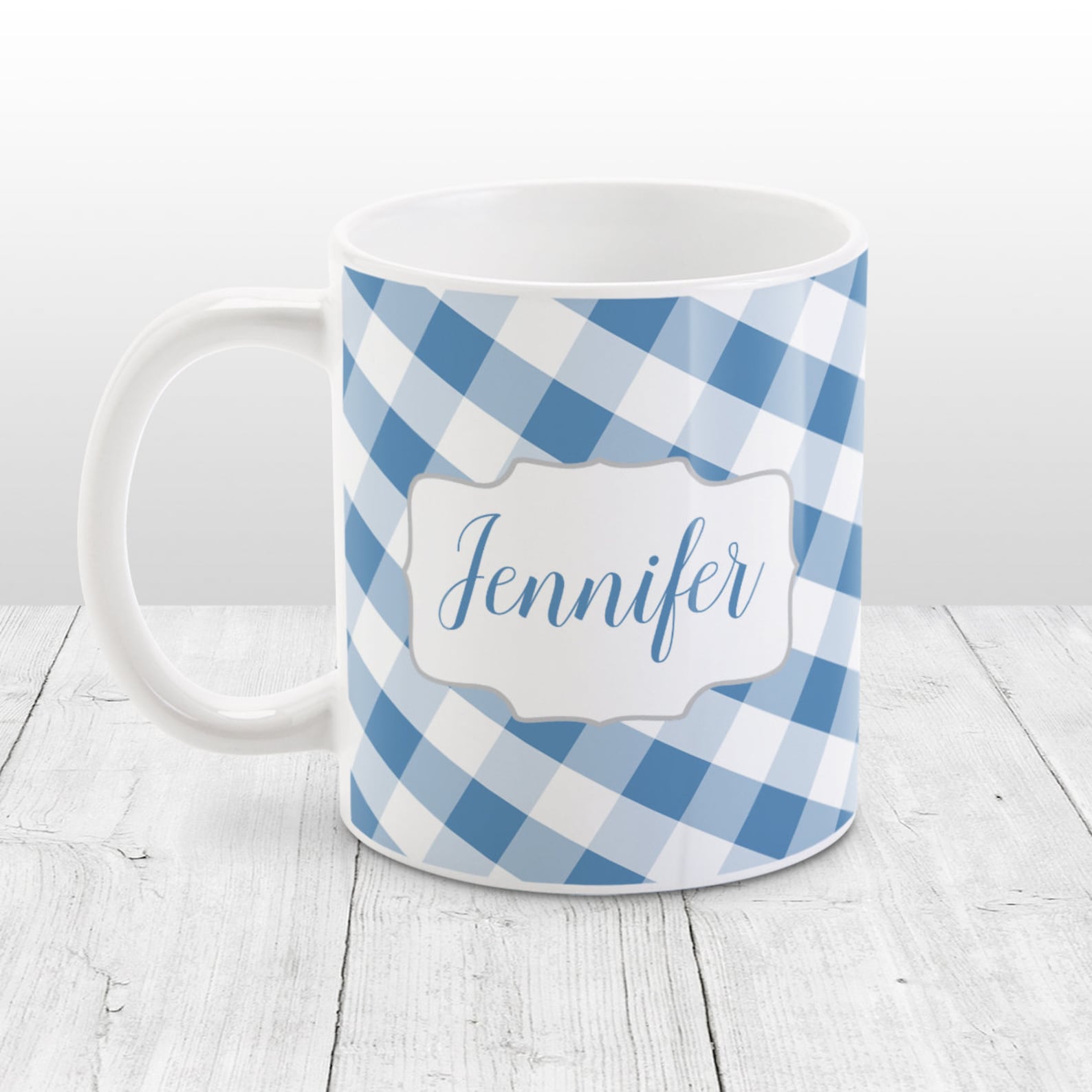 Personalized Gingham Mug Blue Check Pattern Country Kitchen - Etsy