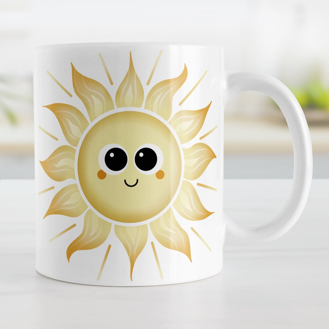 Cute Happy Sun Mug, Yellow Sunshine, Morning Daytime Mug - 11oz or 15oz ...
