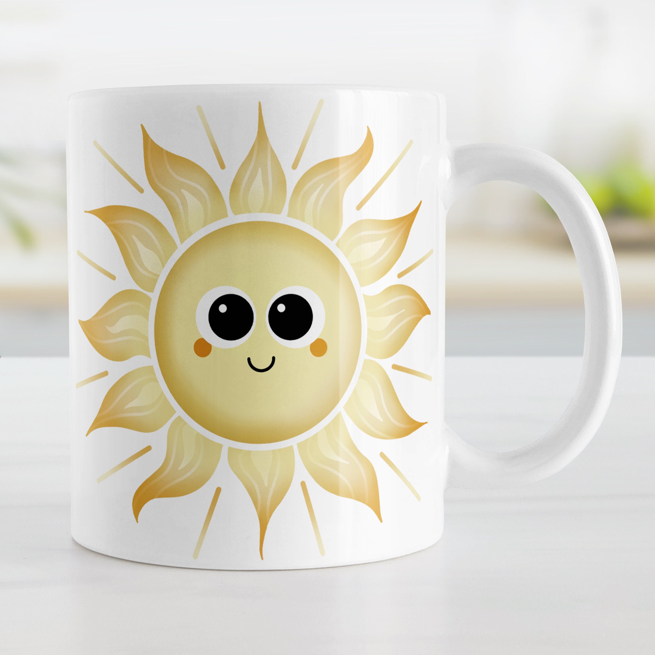 Cute Happy Sun Mug, Yellow Sunshine, Morning Daytime Mug 11oz or 15oz ...