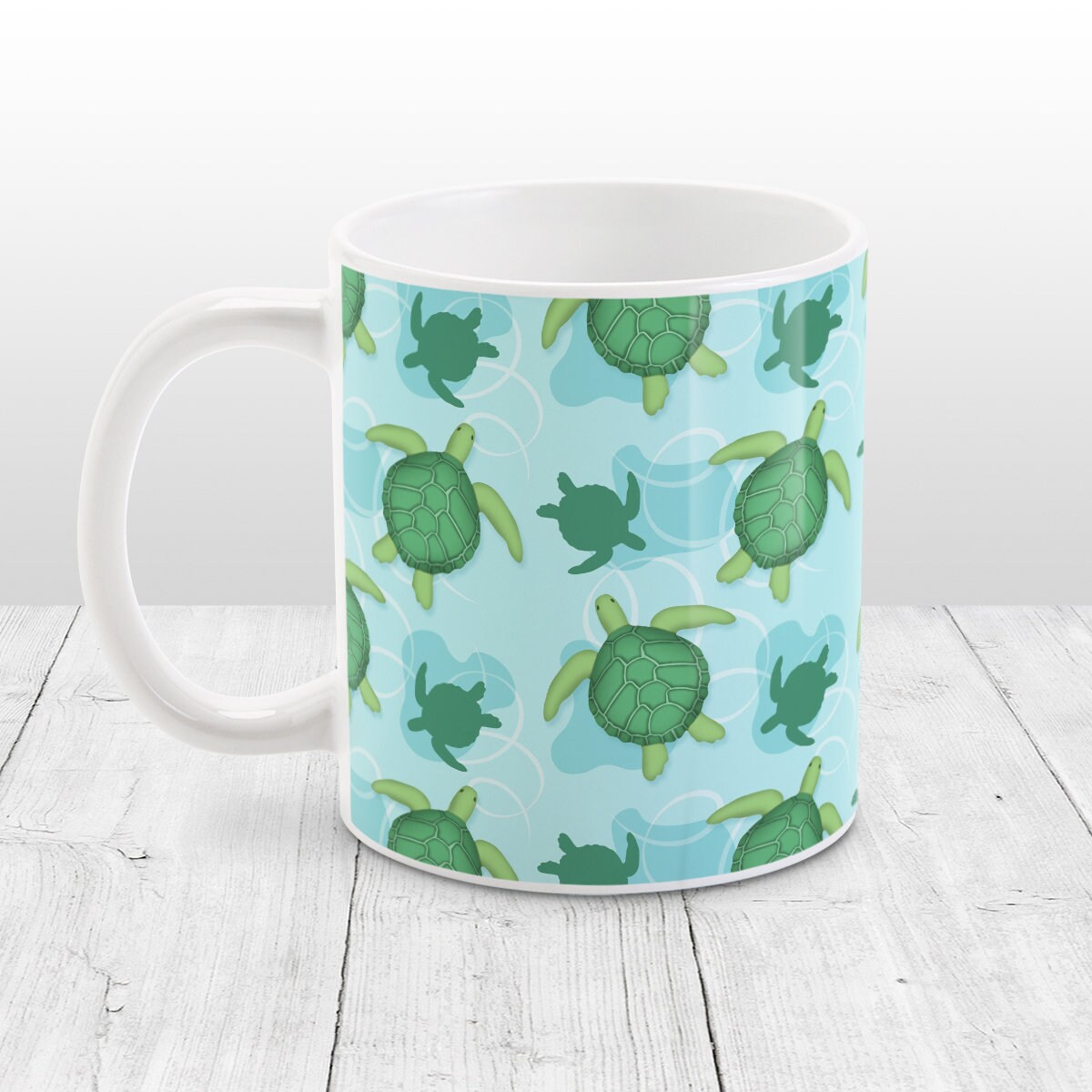 Sea Turtle Mug aquatic green blue sea turtle pattern under | Etsy