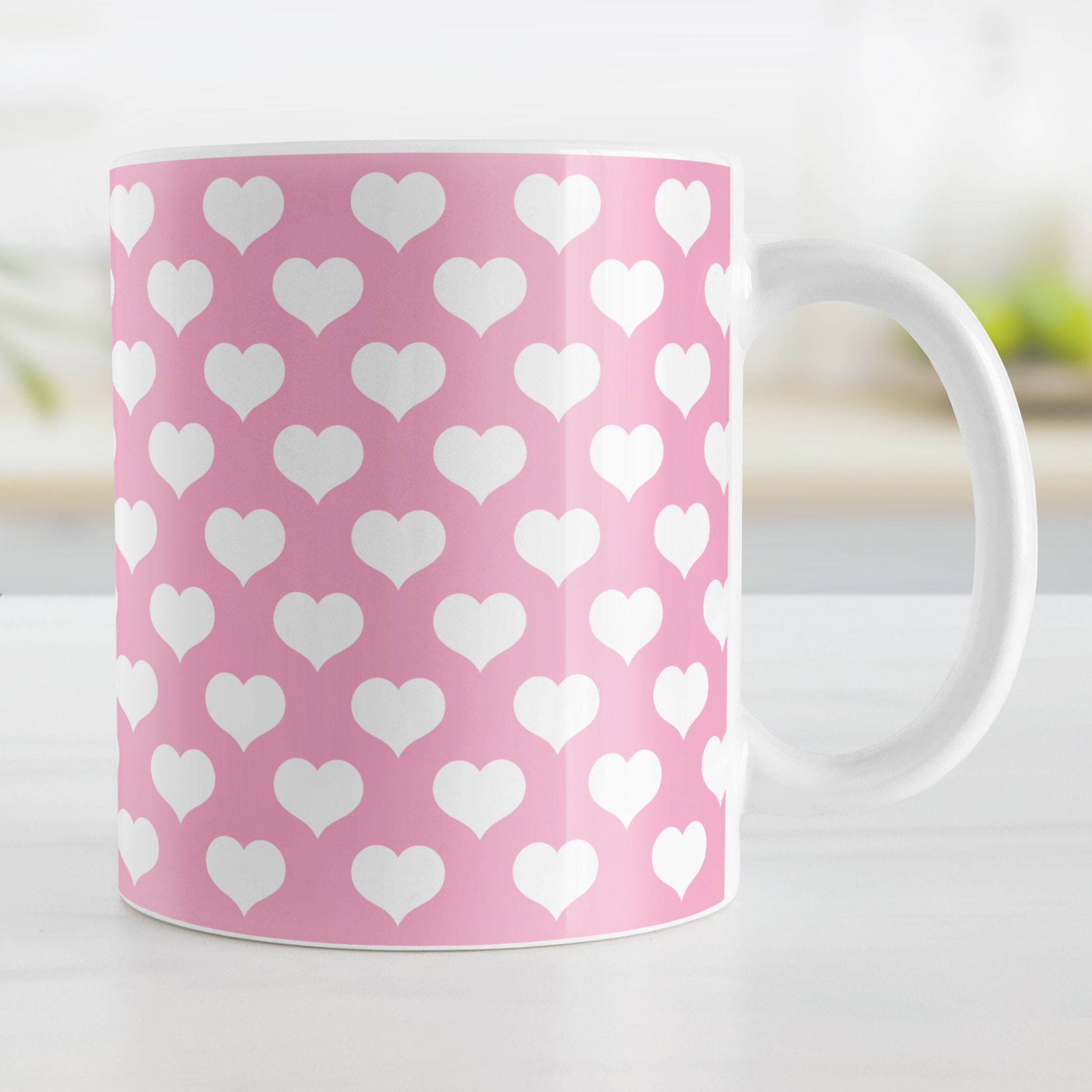 Pink Hearts Mug stylish cute white hearts over pink - Etsy.de
