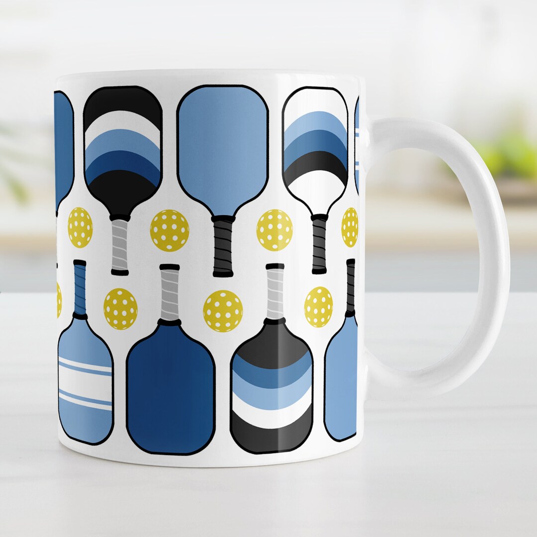 Blue Pickleball Mug, Paddles and Balls Pattern, Sports Gift for Him ...