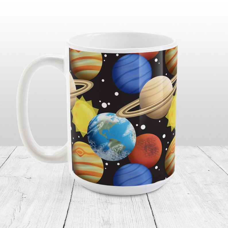 Space Planets Mug pattern with planets sun and stars over | Etsy