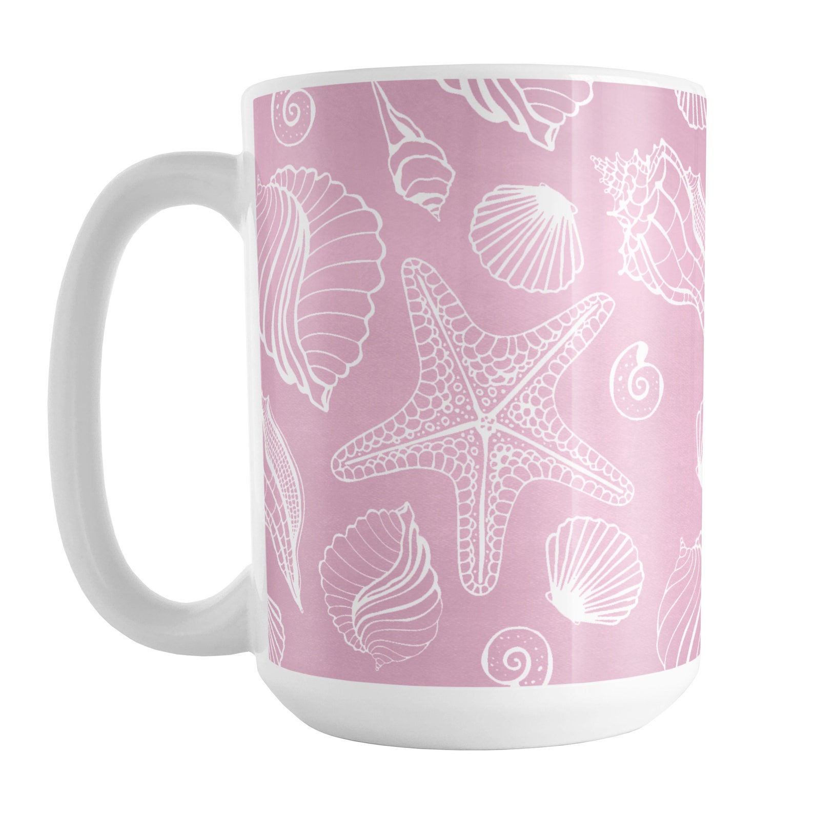 Pink Beach Mug White Seashell Pattern Beach Gift 11oz or - Etsy
