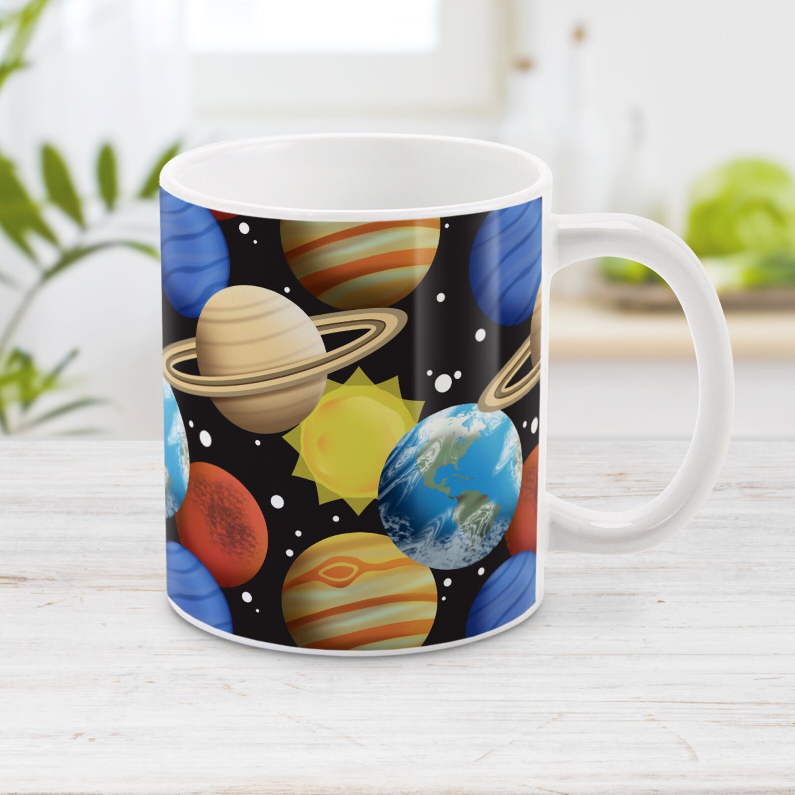 Space Planets Mug pattern with planets sun and stars over | Etsy