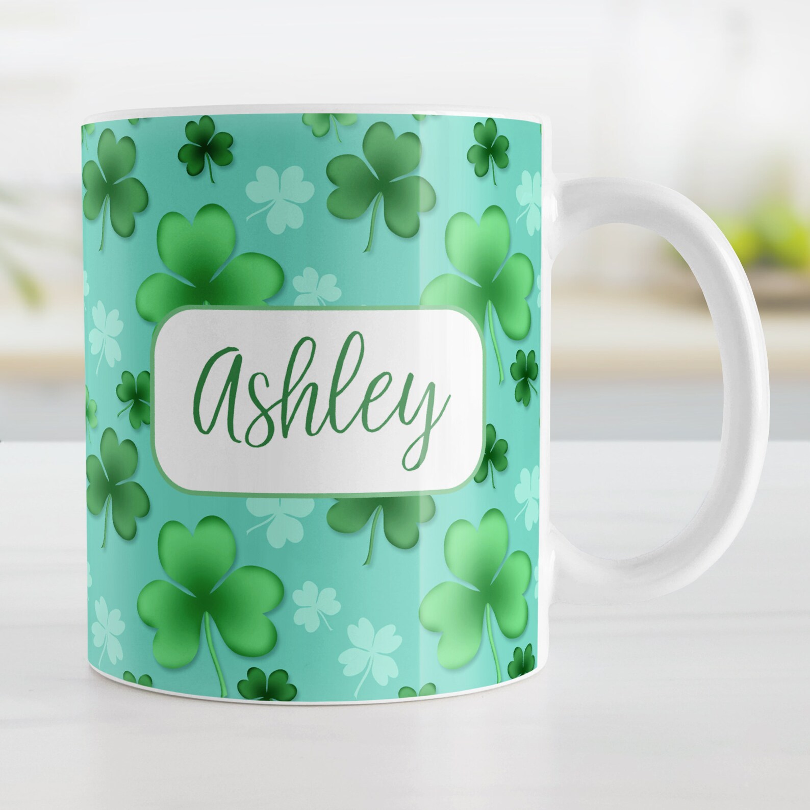 Personalized Lucky Clover Mug Green Teal Shamrock Pattern St - Etsy