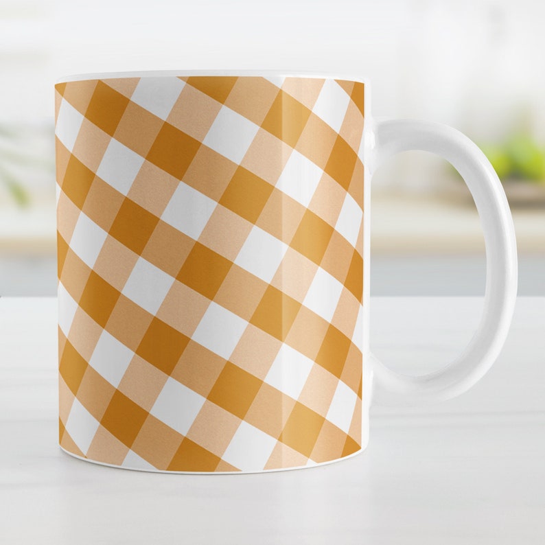 Orange Gingham Mug Check Pattern Country Kitchen 11oz or - Etsy