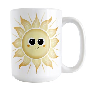 Cute Happy Sun Mug, Yellow Sunshine, Morning Daytime Mug, 11oz or 15oz ...