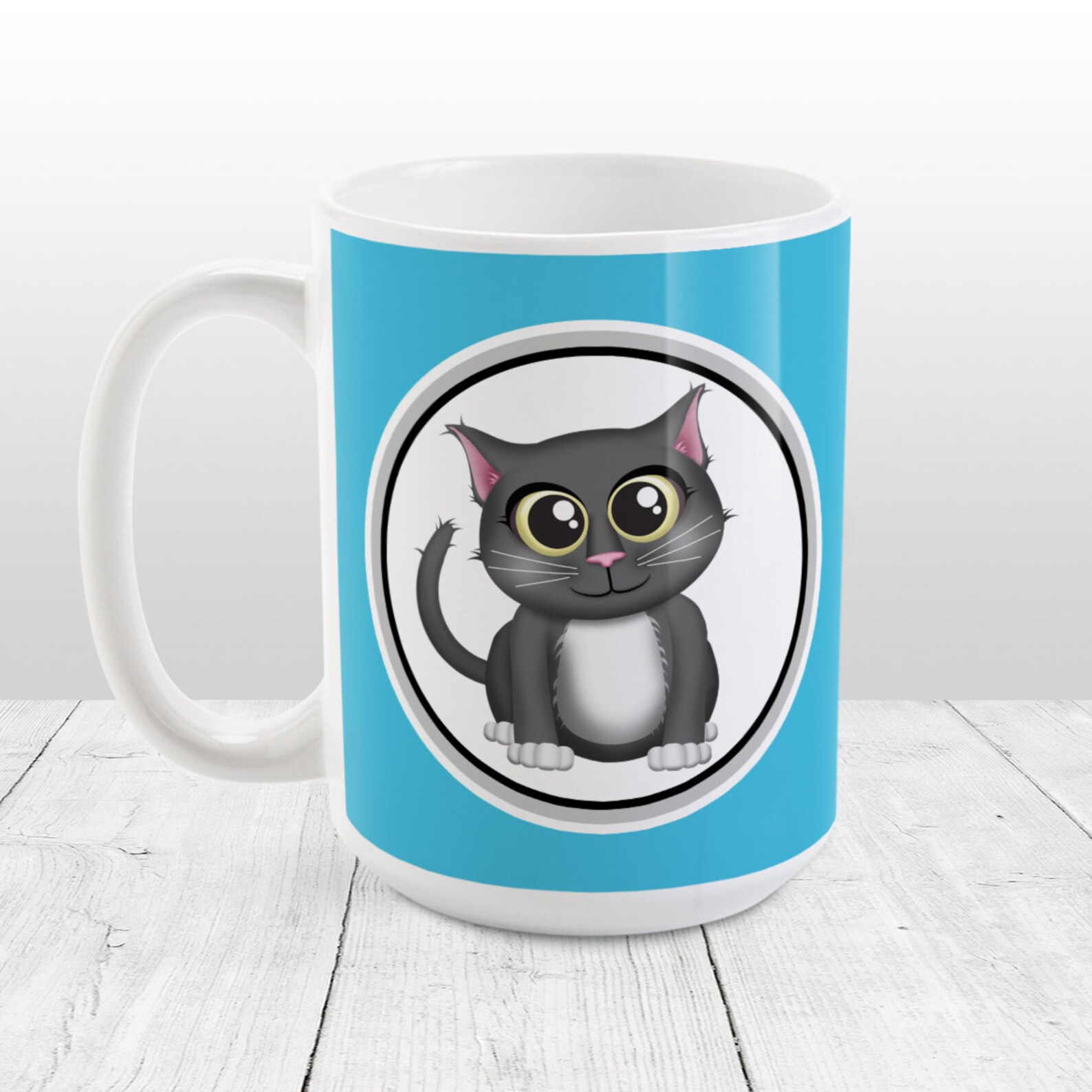 Cute Cat Mug Blue Gray Cat 11oz or 15oz Ceramic Coffee Mug - Etsy UK