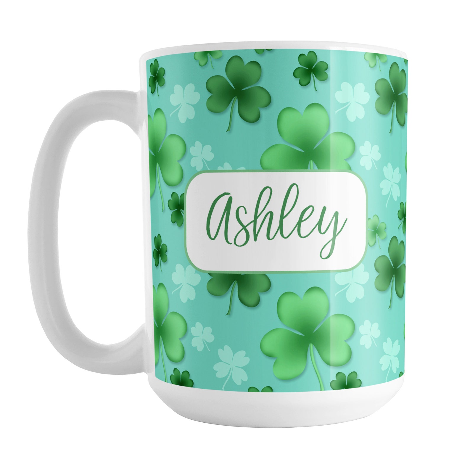 Personalized Lucky Clover Mug Green Teal Shamrock Pattern St - Etsy