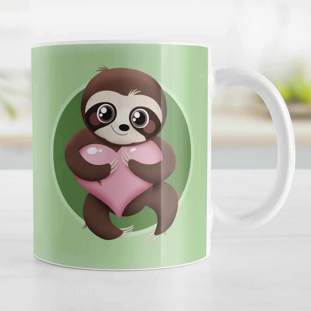 Cute Sloth Mug, Pink Heart Green 11oz or 15oz Ceramic Coffee Mug or Mug ...