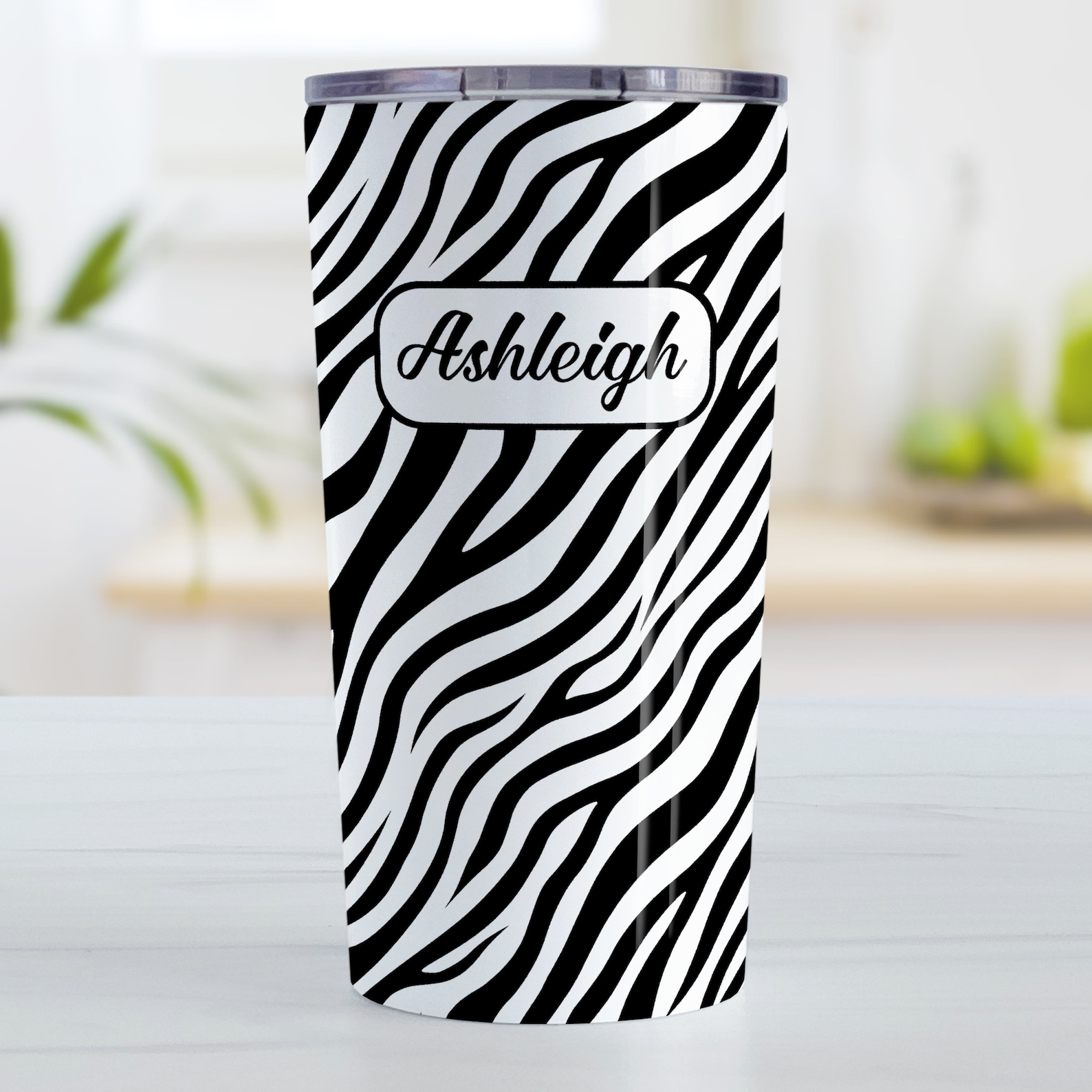 Personalized Zebra Print Tumbler Cup Black White Animal - Etsy