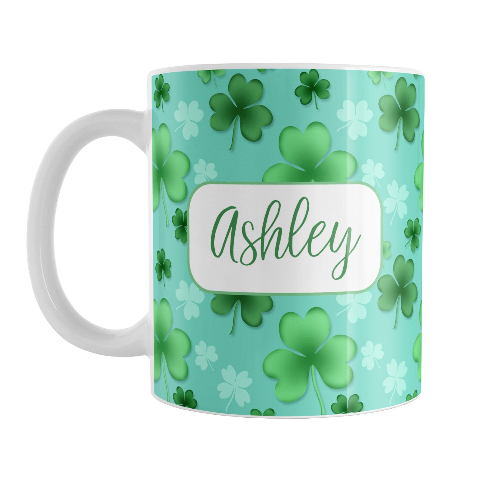 Personalized Lucky Clover Mug Green Teal Shamrock Pattern St - Etsy
