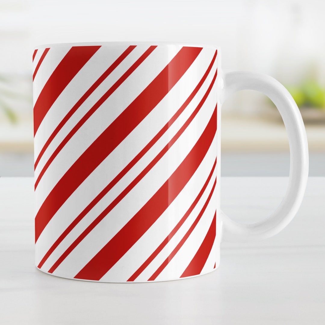 Candy Cane Stripe Mug, Holiday Candy Pattern Red White, Holiday Gift ...