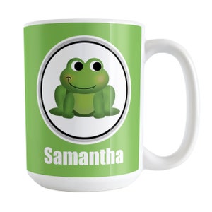 Personalized Green Frog Mug, Cute Frog Over Green 11oz or 15oz Ceramic ...