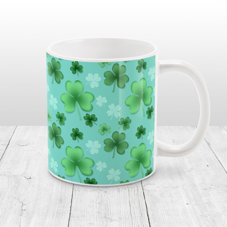 Lucky Clover Mug Green Teal Shamrock Pattern St - Etsy