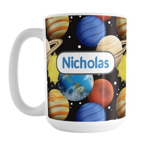 Personalized Space Planets Mug, Pattern With Planets Sun and Stars Over ...