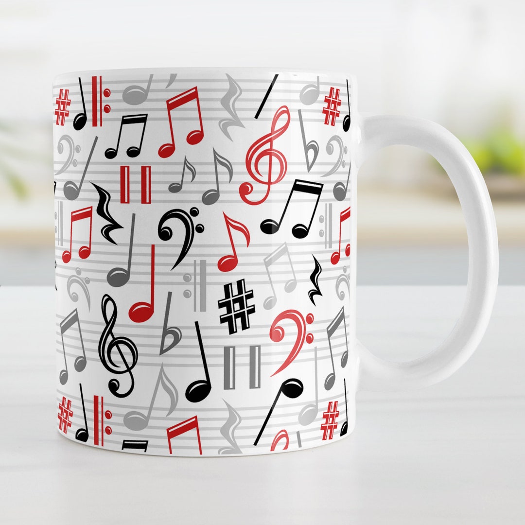 Red Music Notes Mug, Musical Gift for Musicians Music Teachers and ...