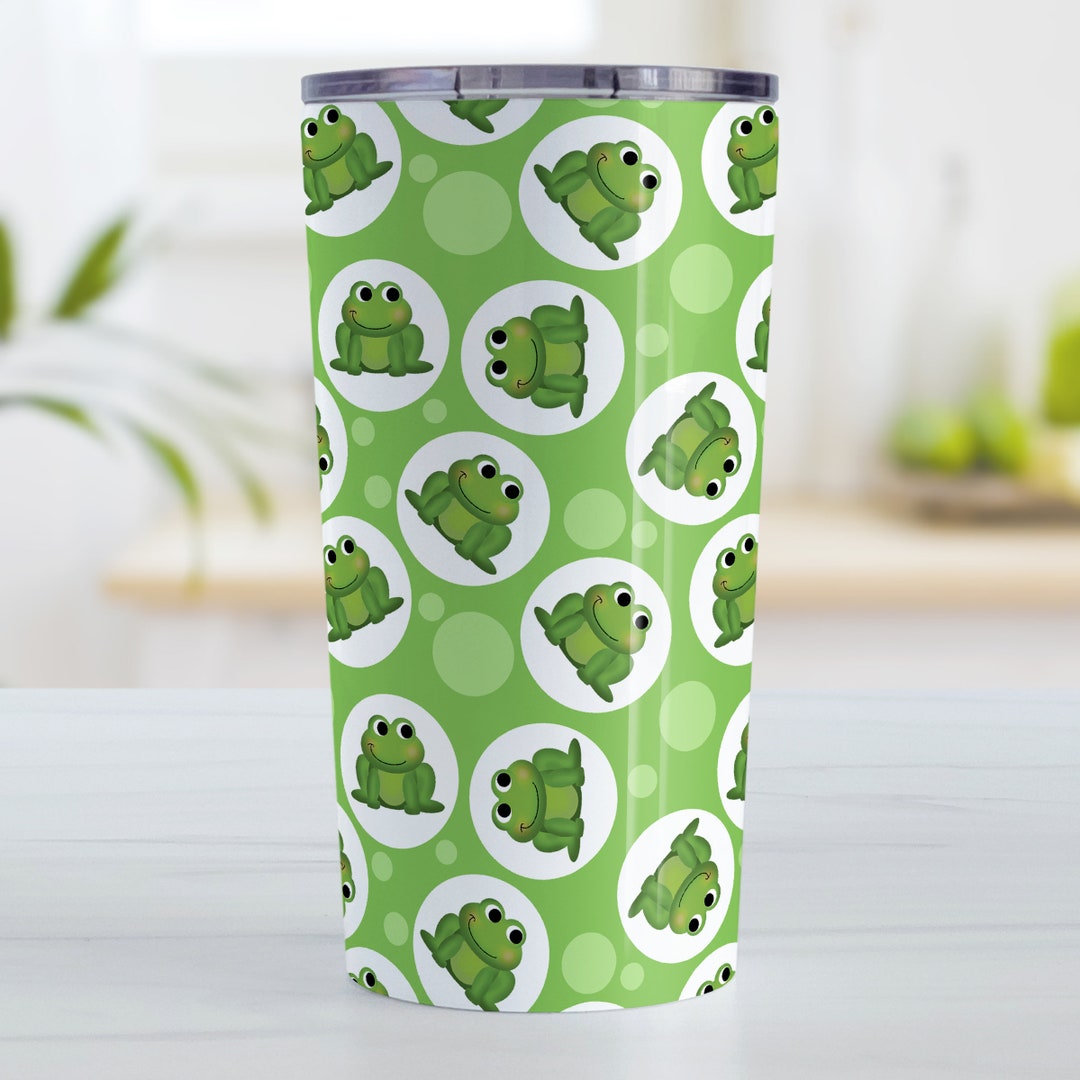 Green Frog Tumbler Cup, Cute Animal Pattern on Green, Insulated ...