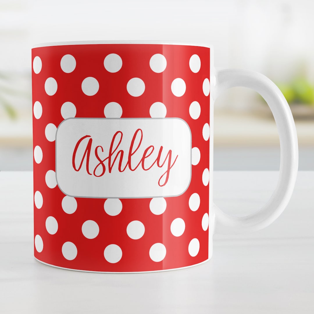 Personalized Red Polka Dot Mug, Custom Name Gift for Birthdays and ...