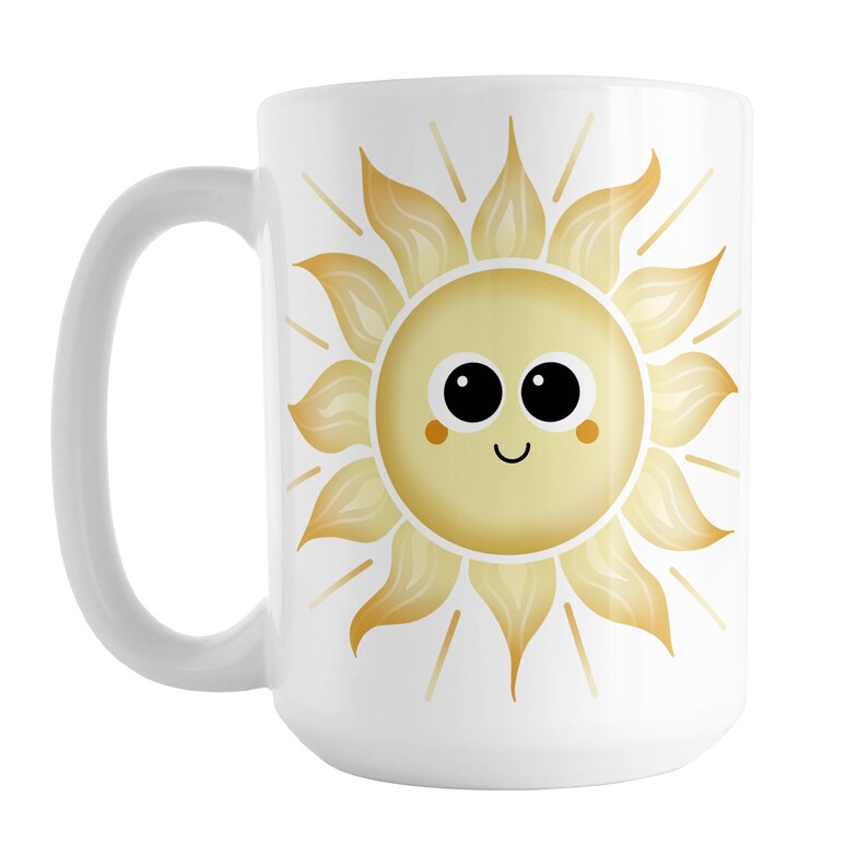 Cute Happy Sun Mug, Yellow Sunshine, Morning Daytime Mug, 11oz or 15oz ...