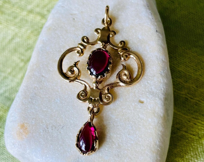 Vintage 9ct Gold Garnet Lavaliere Pendant, UK Hallmark 1995 - Etsy