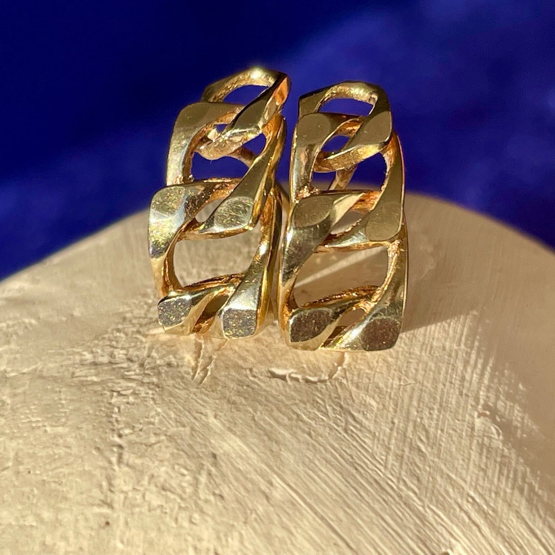 Vintage 9ct Solid Gold Curb Chain Stud Earrings - Etsy