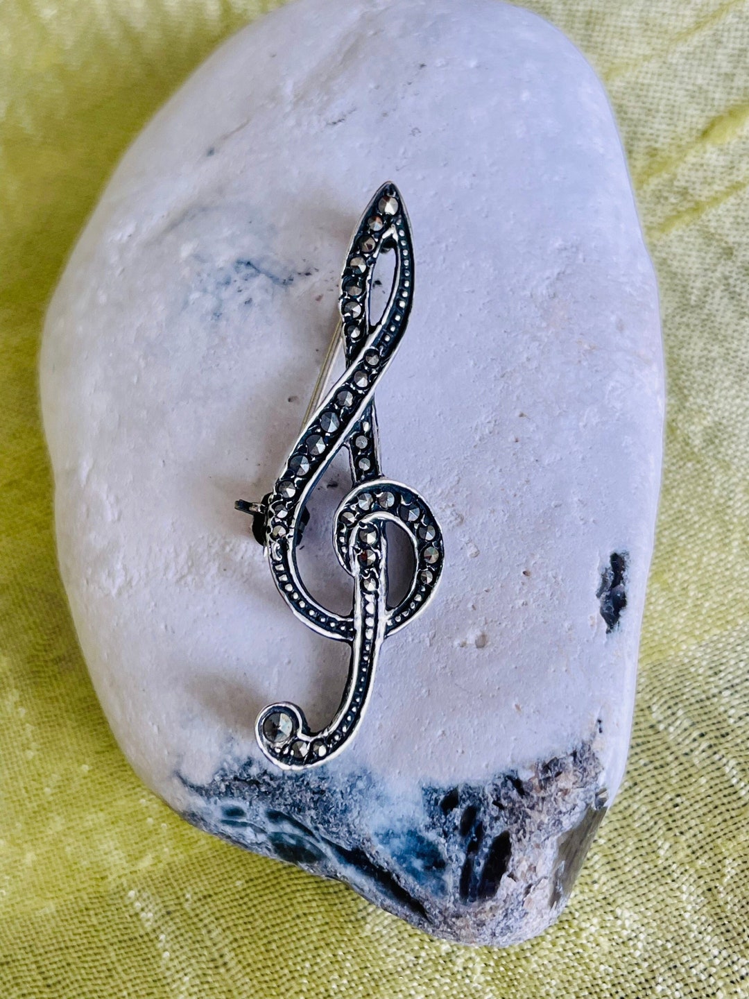 Vintage Treble Clef Brooch Marcasite and Sterling Silver, UK Hallmark ...
