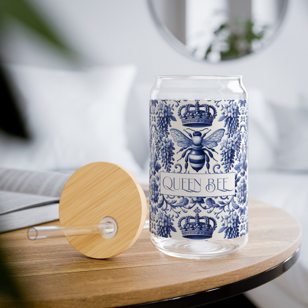 Queen Bee Toile Sipper Glass Beer Can Tumbler Regency Bee Lovers Gift ...