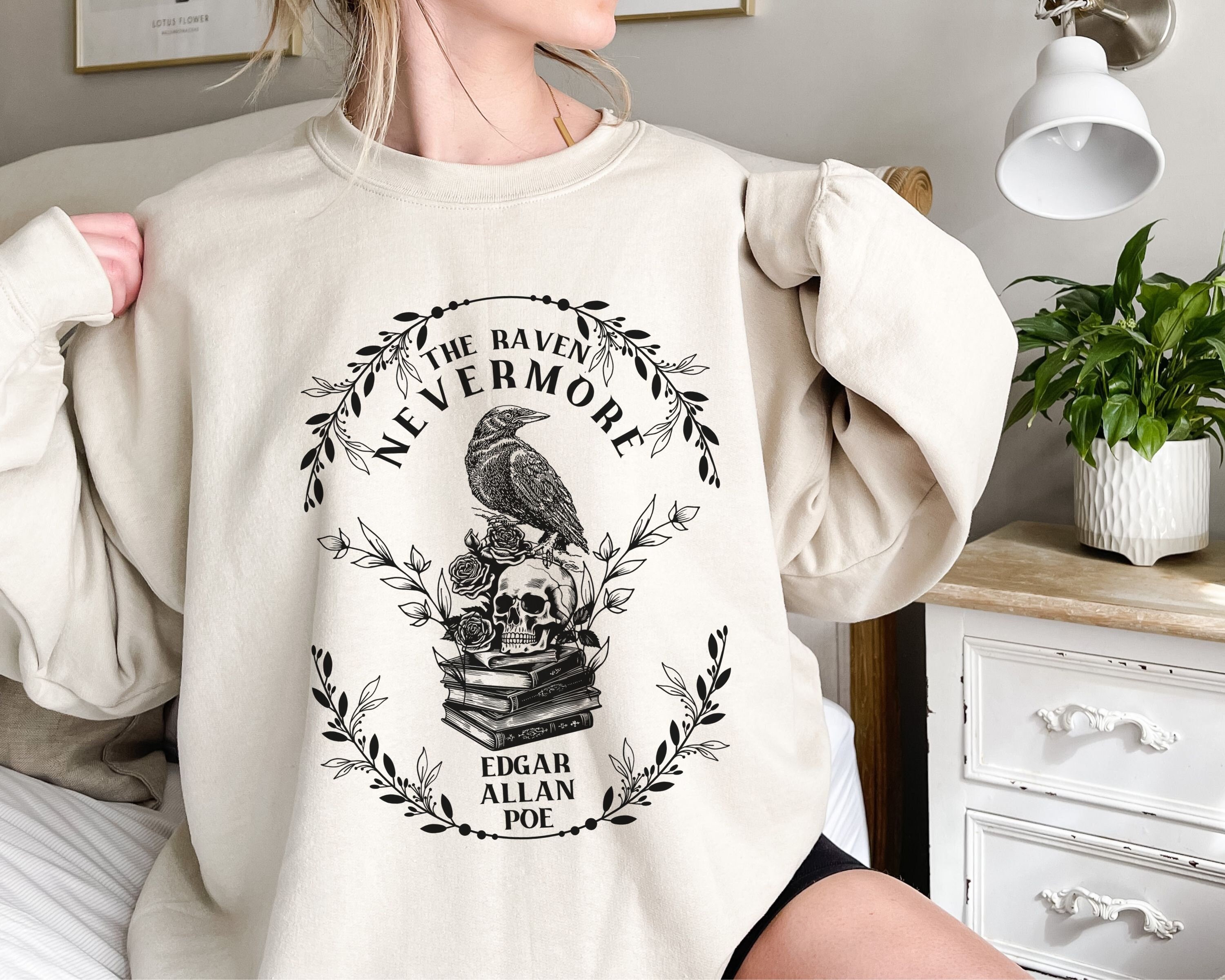 Edgar Allan Poe Sweatshirt, Nevermore the Raven, Book Lover, Halloween ...