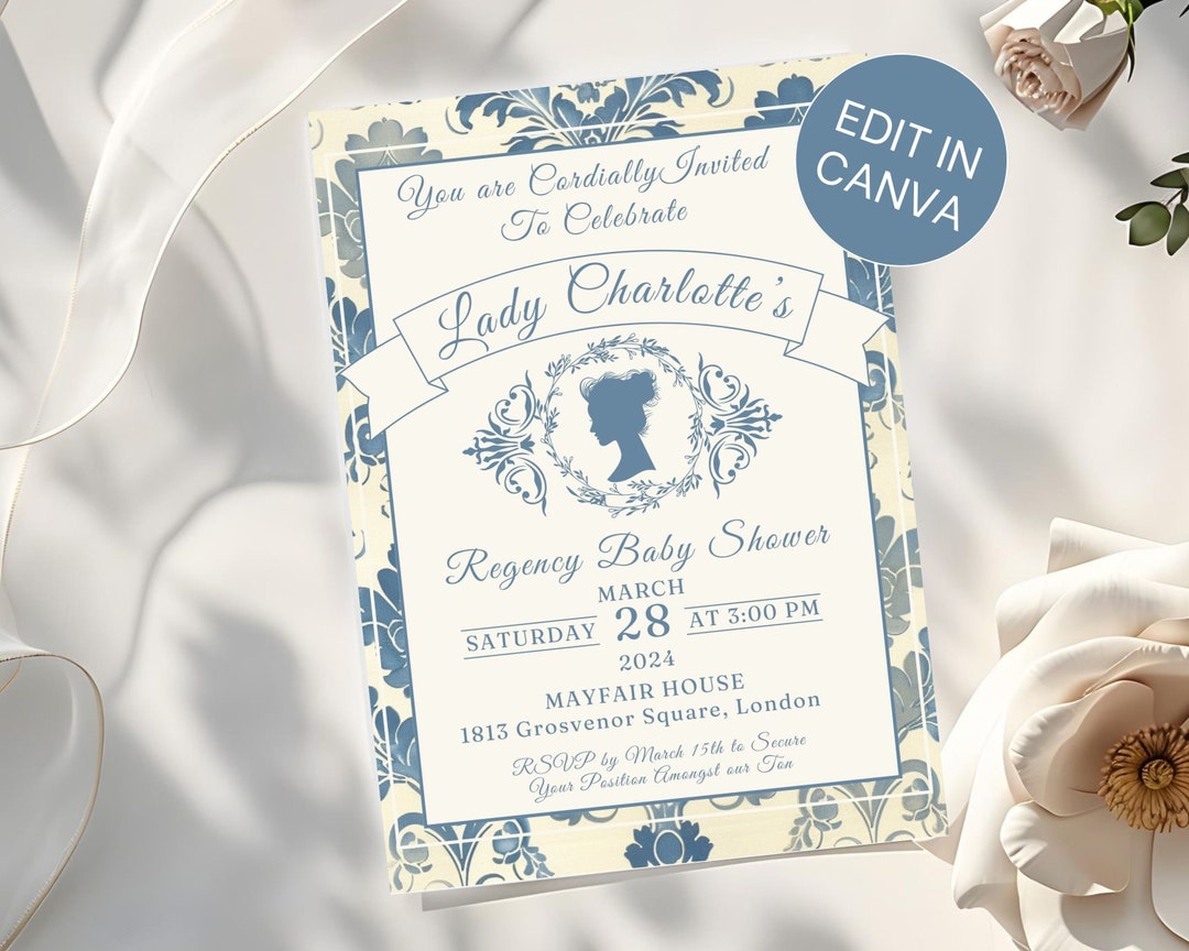 Regency Style Invitations & Poster Custom Printables Bridal Shower Baby ...