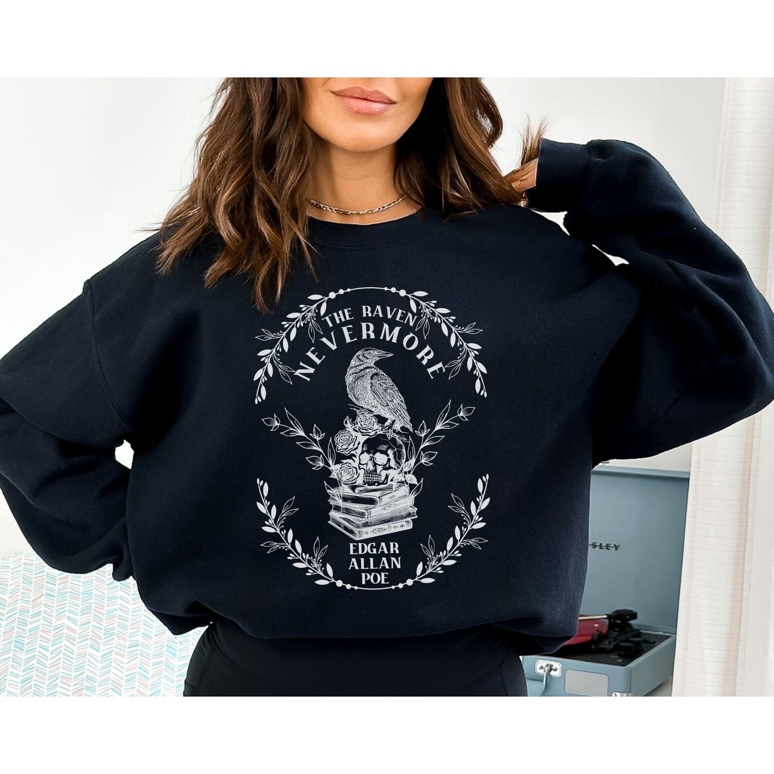 Edgar Allan Poe Sweatshirt, Nevermore the Raven, Book Lover, Halloween ...
