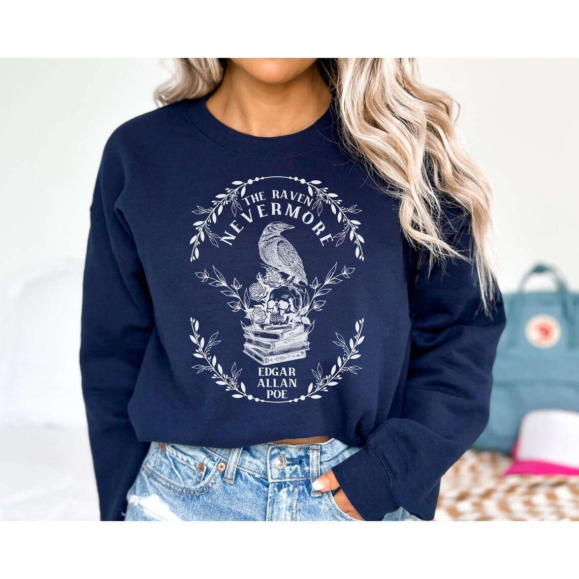 Edgar Allan Poe Sweatshirt, Nevermore the Raven, Book Lover, Halloween ...