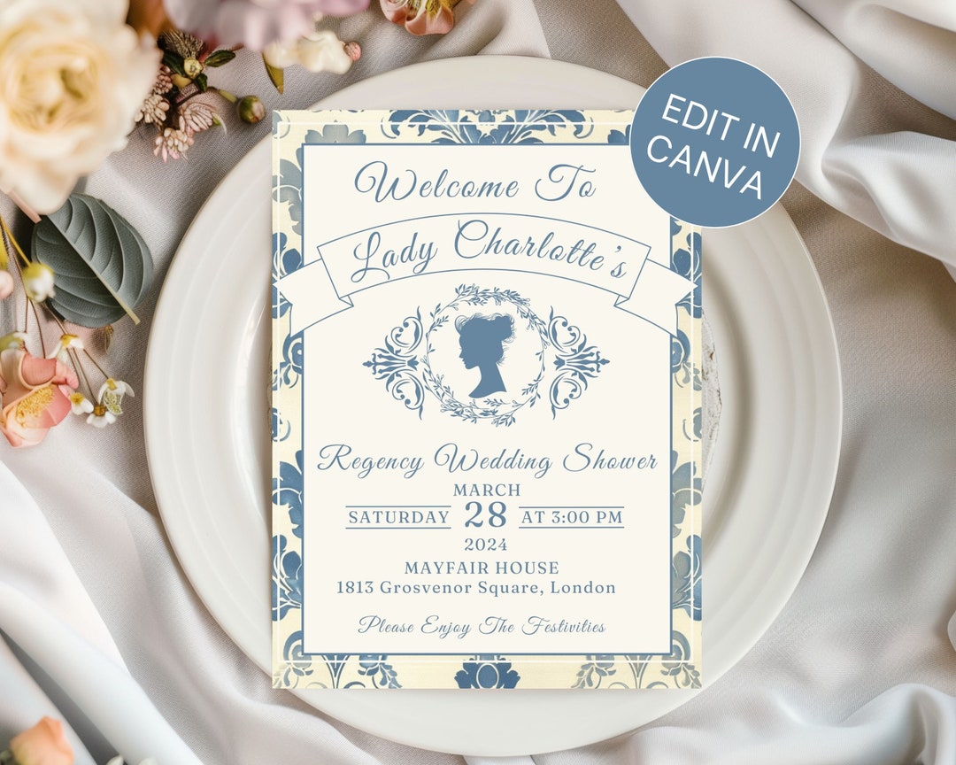 Regency Style Invitations & Poster Custom Printables Bridal Shower Baby ...