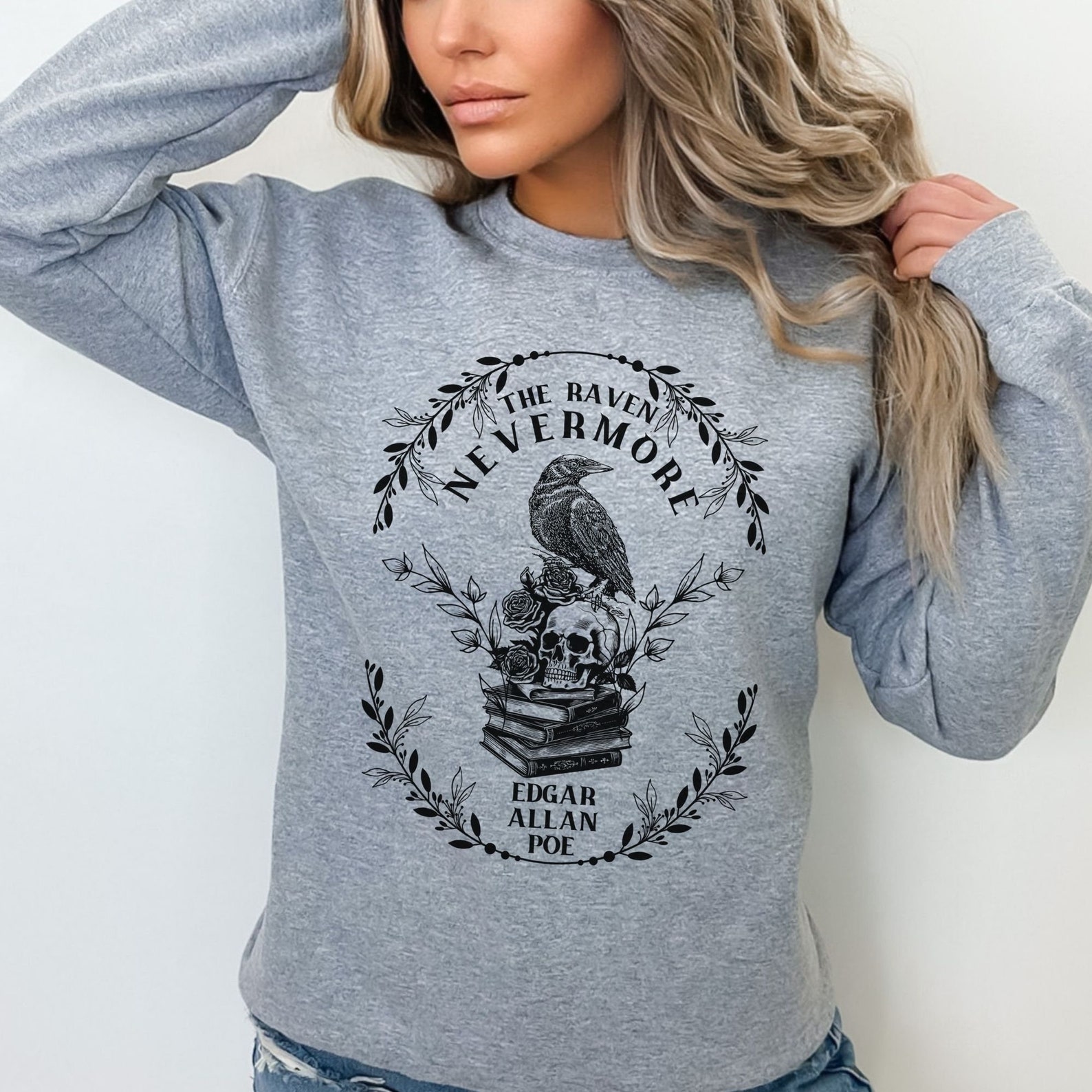 Edgar Allan Poe Sweatshirt, Nevermore the Raven, Book Lover, Halloween ...