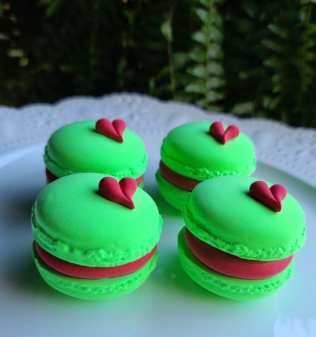 Set of 2 Faux Green Heart Macarons, Faux Sweets, Fake Bakes, Fake ...