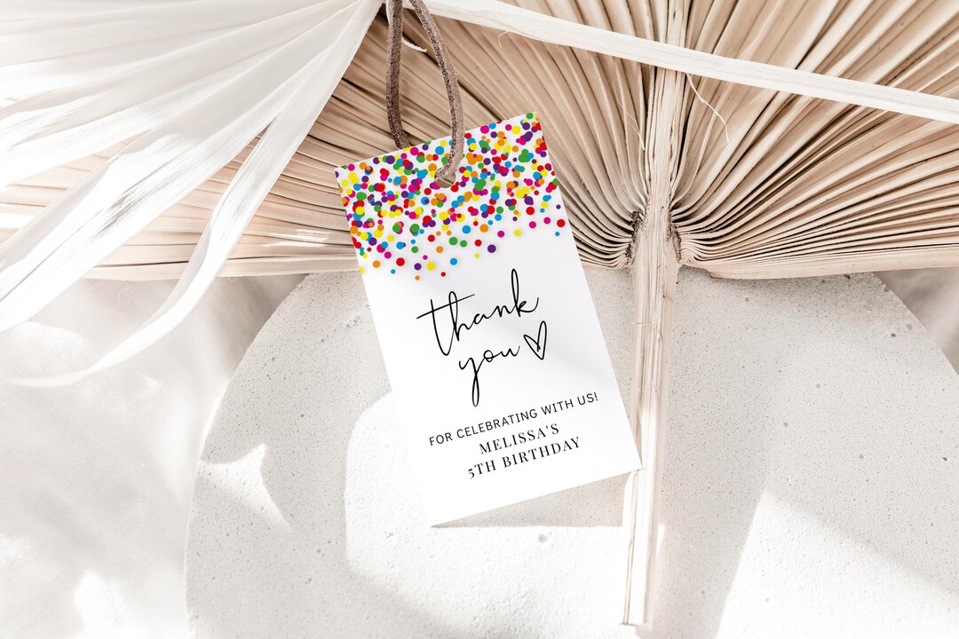 Confetti Birthday Favor Tags Funfetti Bday Tags Colorful Thank You Tags ...