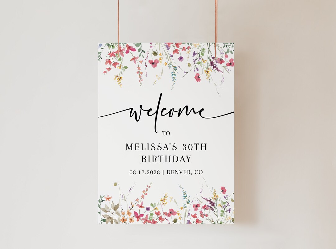 NYRA Wildflower Birthday Welcome Sign Template Wildflower Party Sign ...