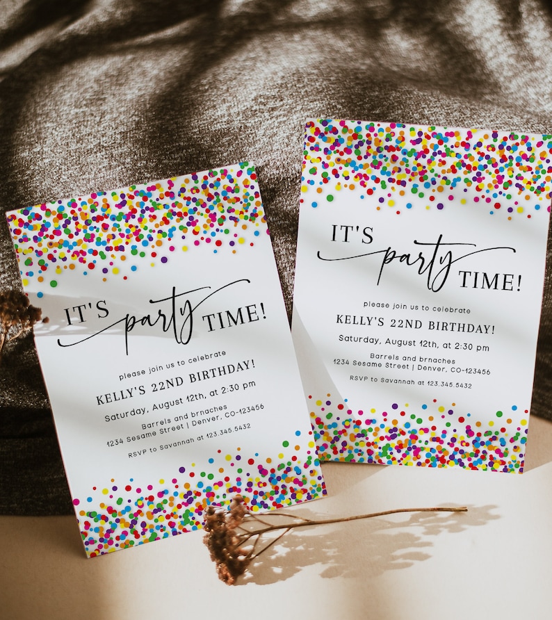 Editable Confetti Birthday Invitation Template Colored - Etsy
