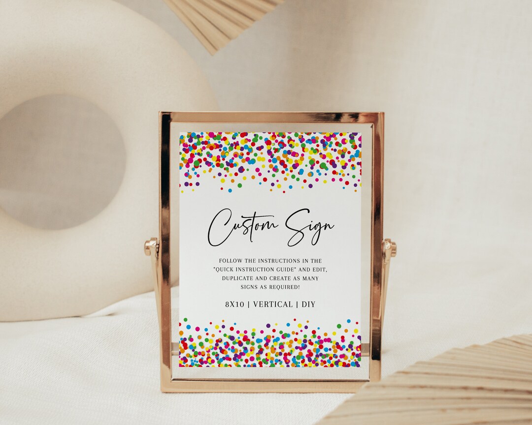 Colorful Confetti Custom Sign | Rainbow Funfetti Birthday Editable Sign ...