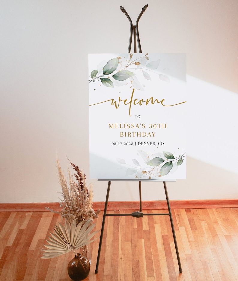 Greenery Welcome Poster Eucalyptus Birthday Welcome Sign Printable Boho ...
