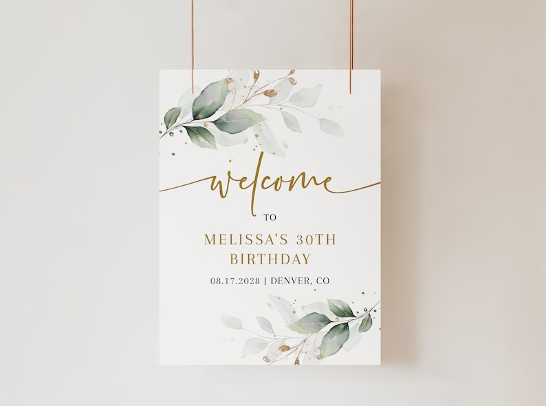 Greenery Welcome Poster | Eucalyptus Birthday Welcome Sign | Printable ...