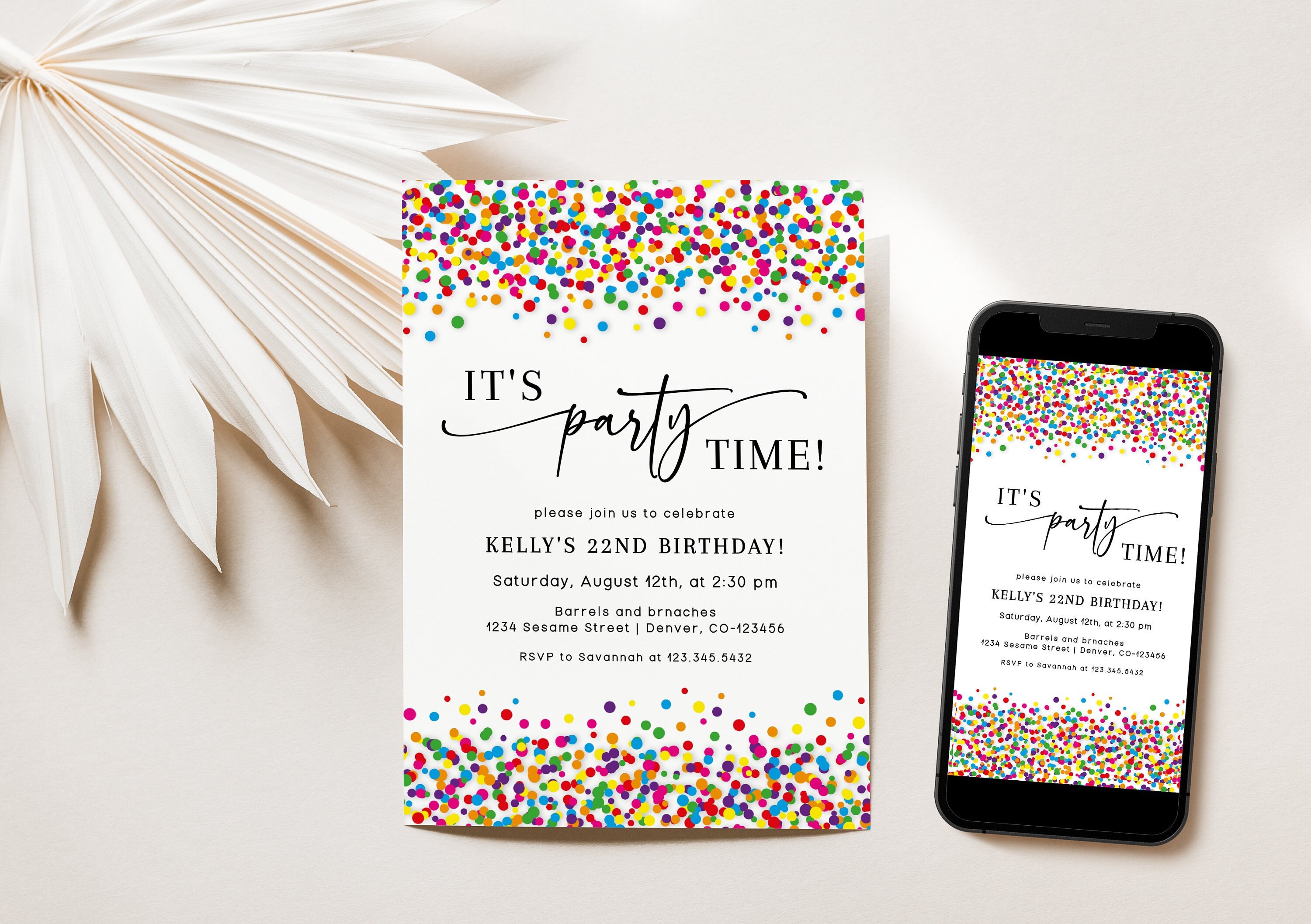 Editable Confetti Birthday Invitation Template Colored - Etsy