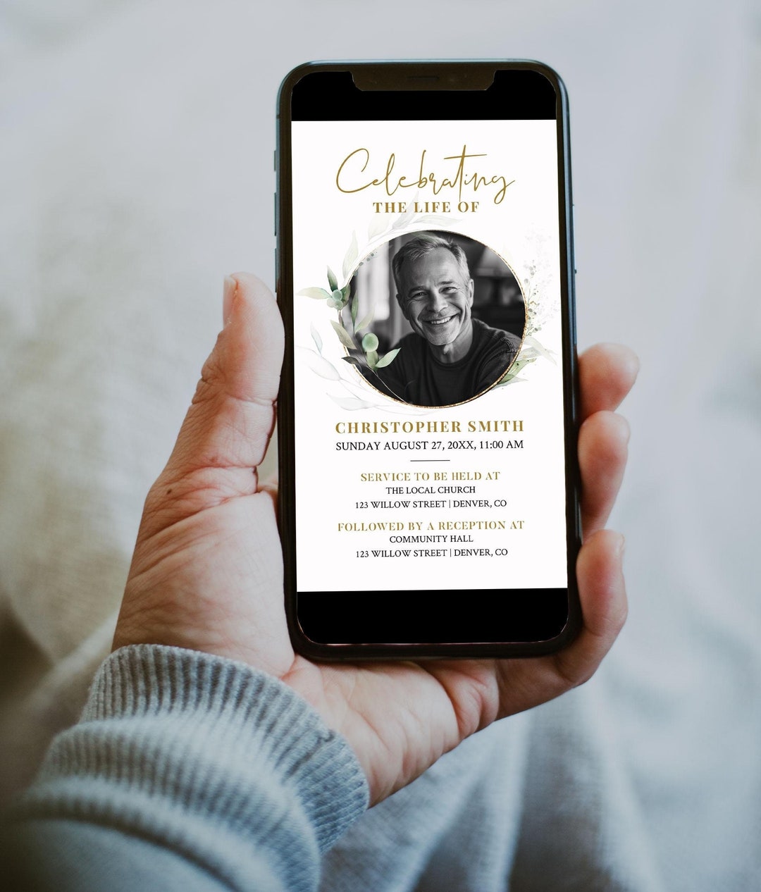 Digital Funeral Invitation | Celebration of Life Phone Invite ...