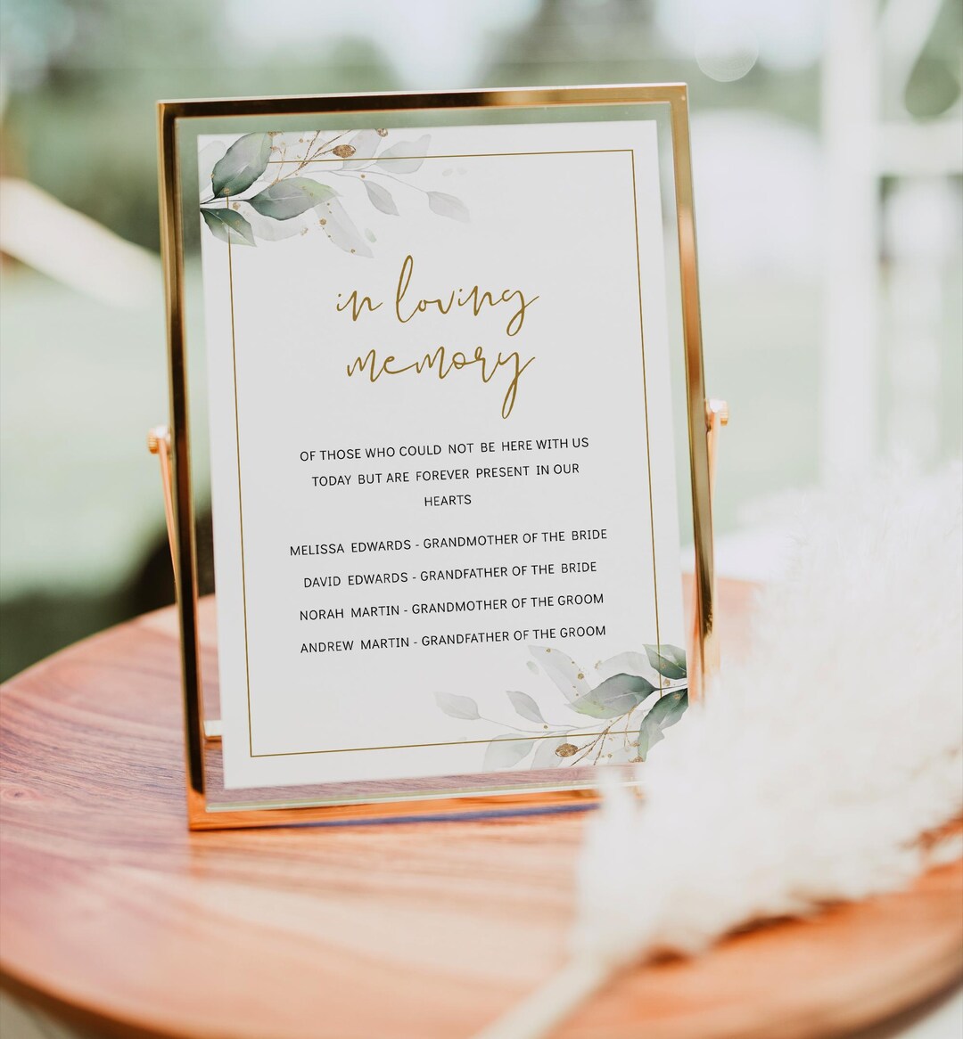 Greenery in Loving Memory Sign Printable in Loving Memory Sign for ...