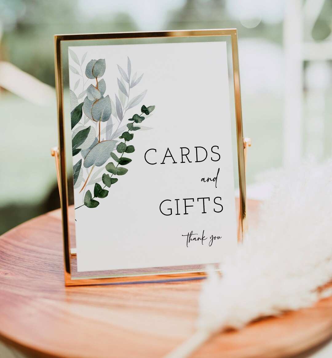 Greenery Cards and Gifts Sign Printable, Baby Shower Sign, Bridal ...