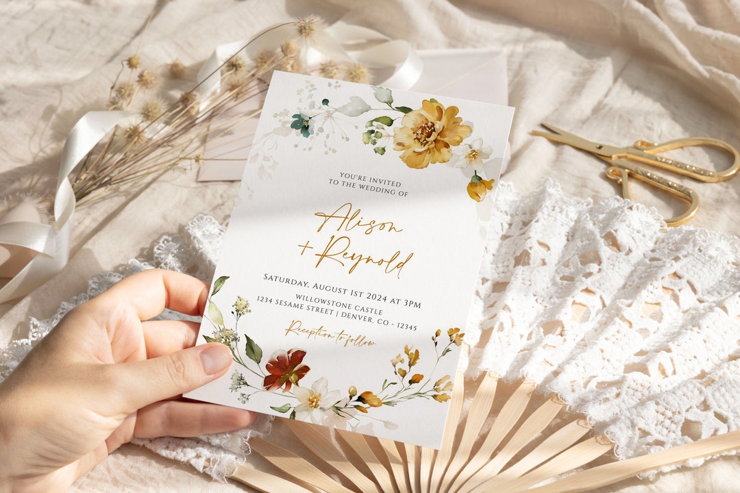 Xochi Garden Flower Wedding Invitation Template Boho Wild Flowers ...